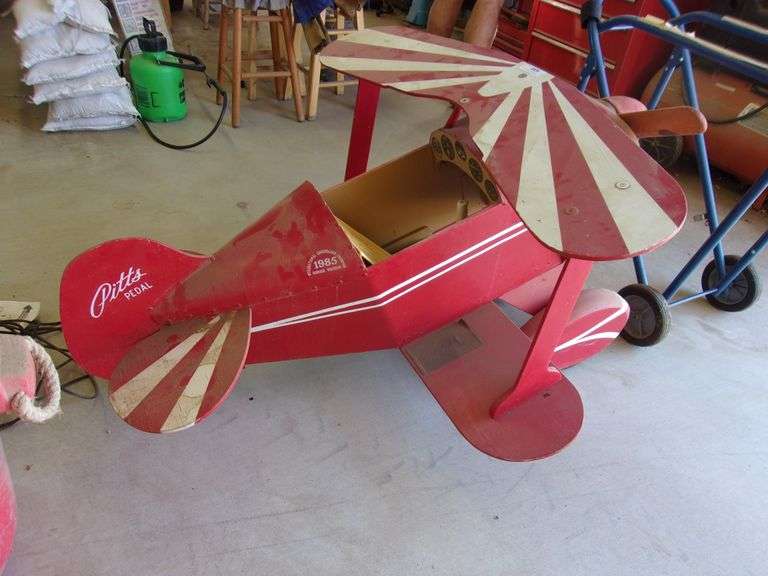 "PITTS PEDAL" RED / WHITE WOODEN PEDAL PLANE - Bentley & Associates, LLC