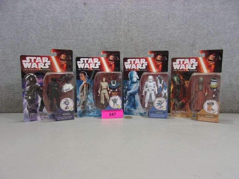 LOT: (4) 2015 HASBRO DISNEY STAR WARS FIGURINES- TIE FIGHTER PILOT, REY ...