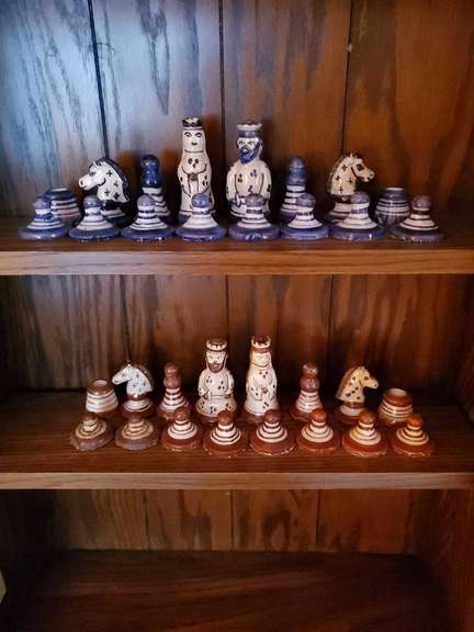 Handmade and hand painted clay Chess set - Bid-Assets Online Auctions