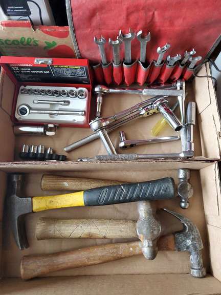 Assorted half inch drive and a quarter inch drive ratchets and sockets ...