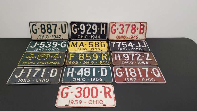 Ohio license plates from the 1940s and 50s, 13 total plates - Bid ...