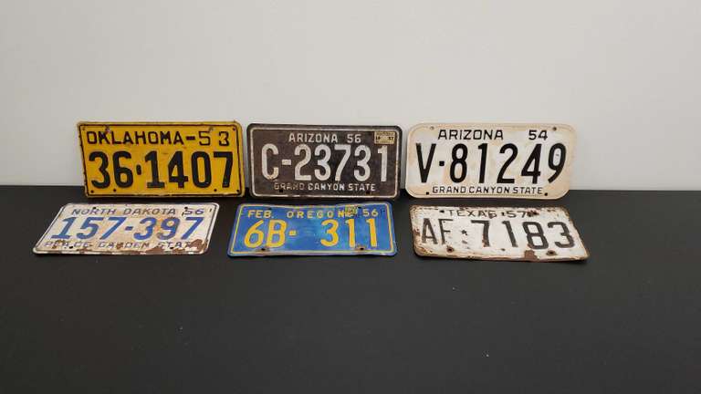 Arizona, North Dakota, Oklahoma, Oregon and Texas license plates, 1950s ...