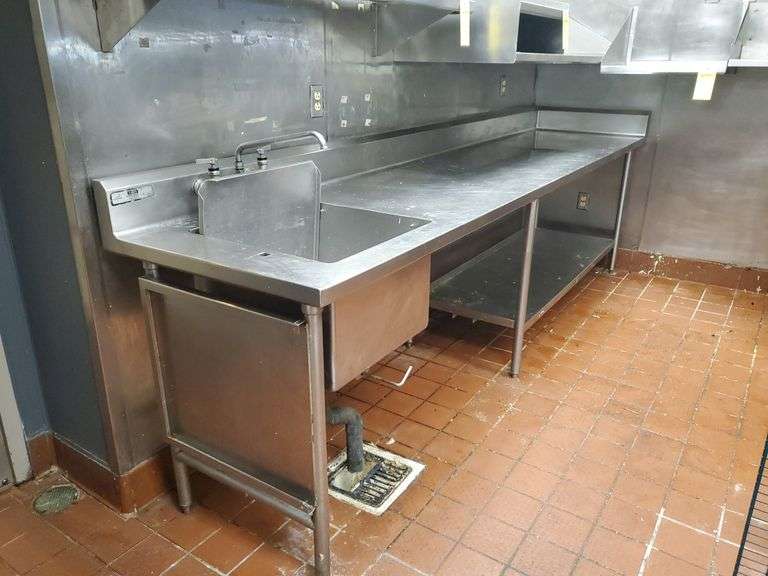Stainless combination prep table sink, with sink cover. 6" back splash ...