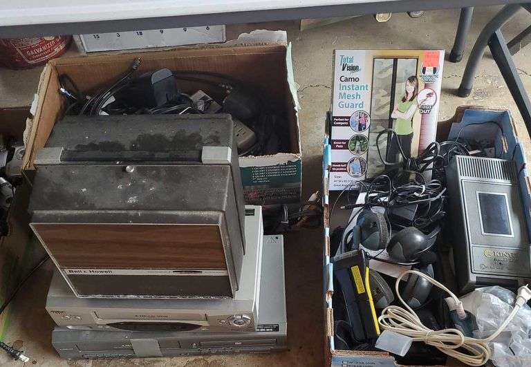 Bell and Howell projector, Sanyo and Magnavox VCRs, Kinkyo VHS rewinder ...