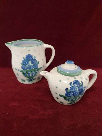 Large dinnerware collection of M A Hadley blueberry bouquet pottery ...