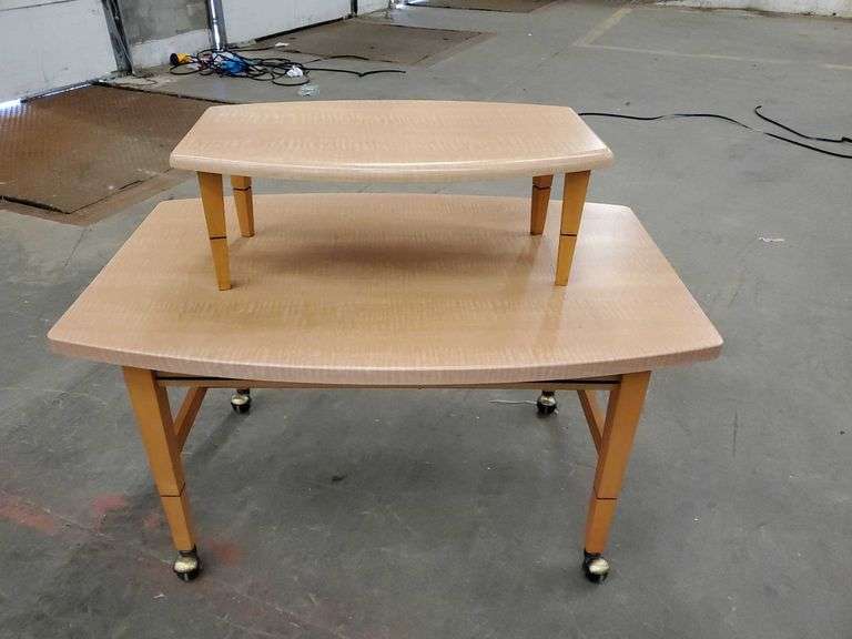 Formica top display table on casters (42w x 28d x 23h) with stacking ...