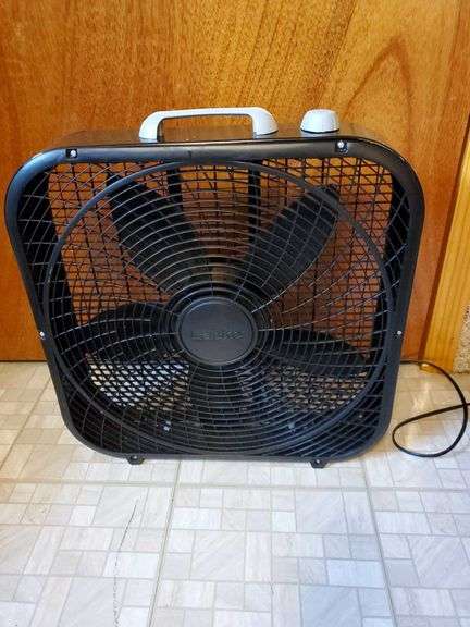 Lasko black plastic box fan. Basement - Bid-Assets Online Auctions