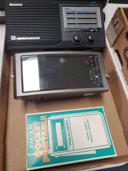 Sony ICF 34 AM FM TV weather radio, GE clock radio, realistic portable ...