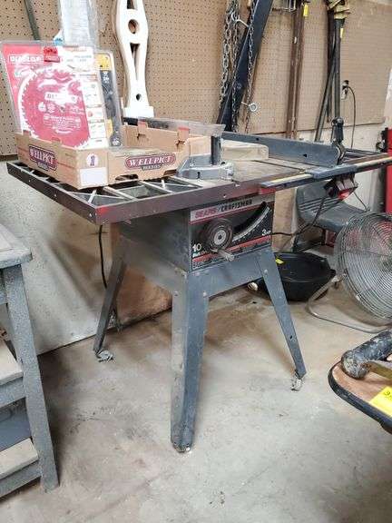 Craftsman 10" belt drive, 3hp table saw on rolling stand. Includes extra blades - Bid-Assets ...