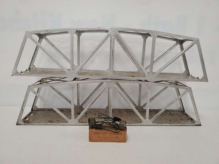 (2) Toy Train metal Bridges including a MARX Bridge Light Attachment ...