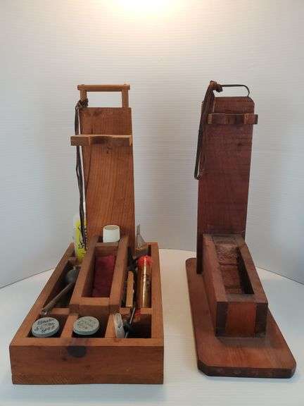 Two loading stands for black powder muzzle loading pistols, 1 simple, 1 ...