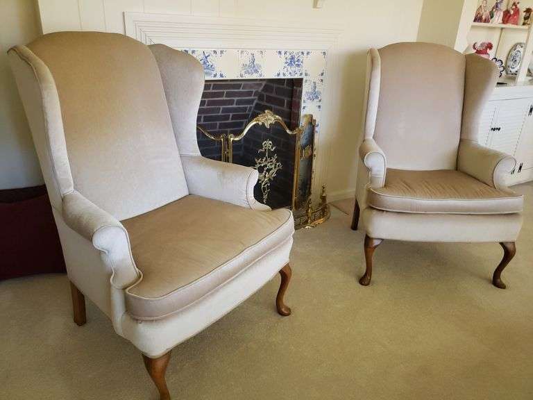Pair Alex Vale furniture North Carolina wingback fireside chairs with ...