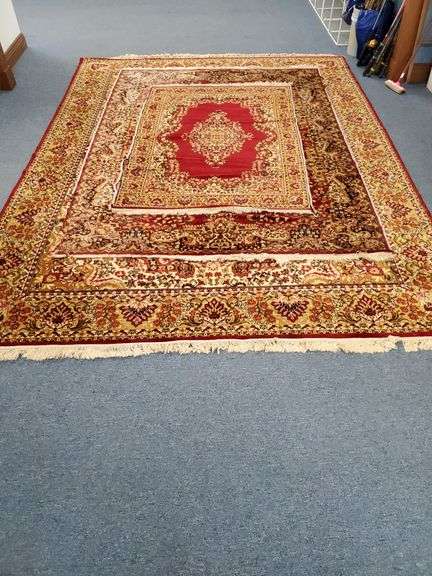Three well worn 100% wool pile area rugs, show tear and rips at edge ...