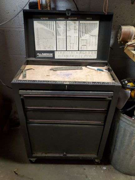All American three drawer tool box on casters, 22x32. Basement - Bid ...