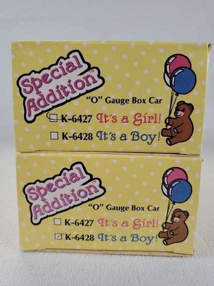 (2) K-Line Special Edition boxcars. K6427 "It's A Girl" and K6428 "It's ...