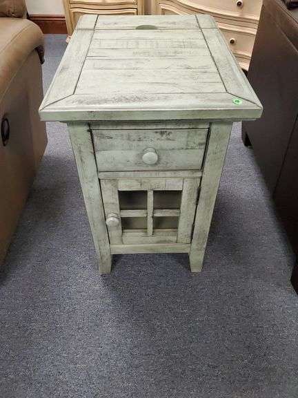 Jordan Inc distressed wood end table with built in electrical outlet ...