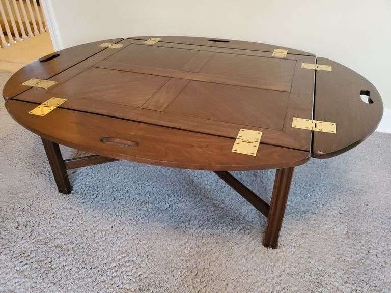 Harden Walnut Butler cocktail table with brass hardware 50x41 ...