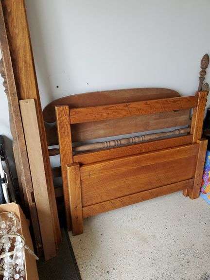 Rough sawn oak twin headboard footboard and side slats. Also antique ...