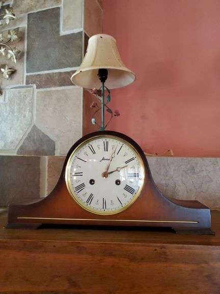 Jlaid mantle clock, no key. 17" W. Inside says W Haid 76 - Bid-Assets ...