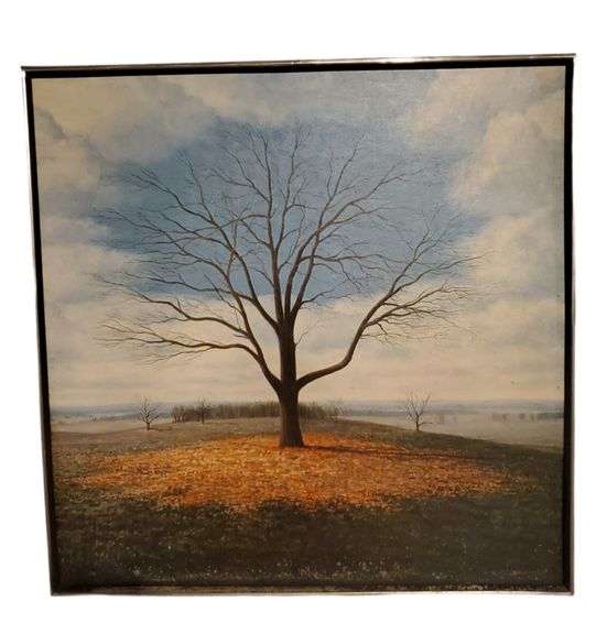 36x36 art on board of fallen leaves signed framed..(Thomas Locker 1969 ...