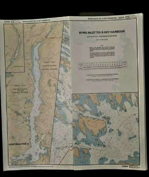 1993 Nautical Chart Map 57"x 15.5" Georgian Bay-Byng Inlet to/A - Bid ...