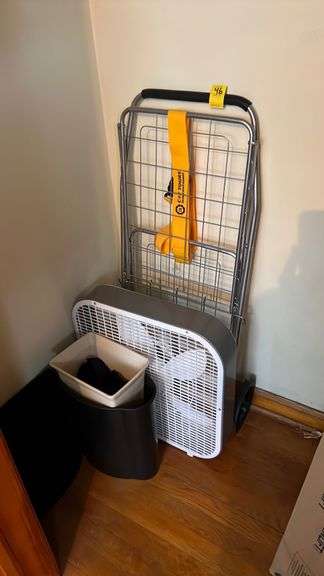Foldable luggage cart, box fan, trash cans, hangers - Bid-Assets Online ...