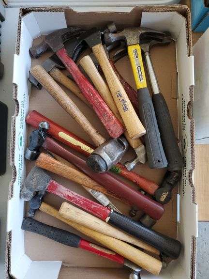 Very large box lot of assorted hammers including ball peen, standard ...