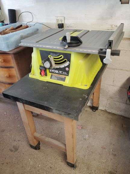 Ryobi 10" portable Table Saw. 17×26 table. Mounted to a Hamilton 23×36 ...
