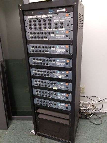 Large rack mount audio system. Includes Peavey PZS140 multi-zone mixer ...