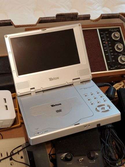 Box of assorted electronics including multi outlets, computer speakers ...