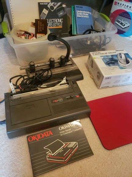 Group of office related, vintage oki mate 10 tractor feed printer for ...