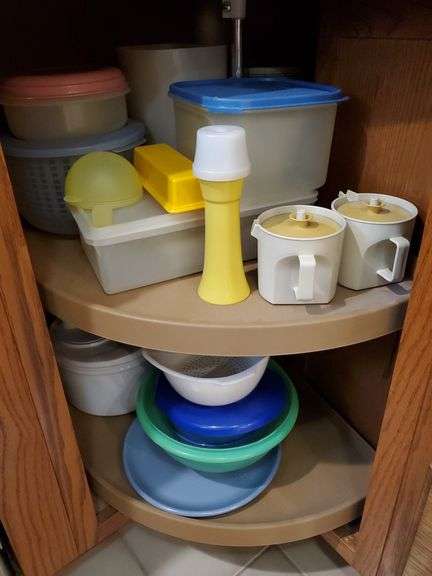 Kitchen Lazy Susan full of Tupperware (including 2 Canister sets) and ...