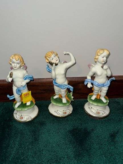 Three ceramic Cupid figurines, approx 11” tall - Bid-Assets Online Auctions