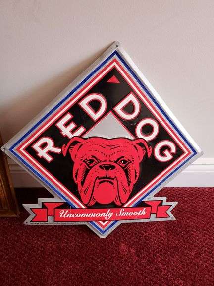 Miller Lite framed mirror, 29x23 & tin Red Dog beer sign - Bid-Assets ...