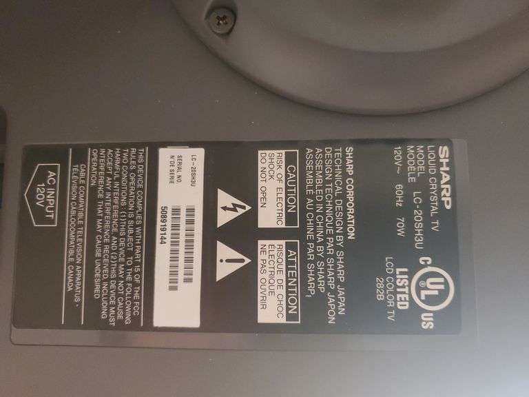 Sharp 20 in liquid crystal television, model lc 20sh3u. No remote - Bid ...