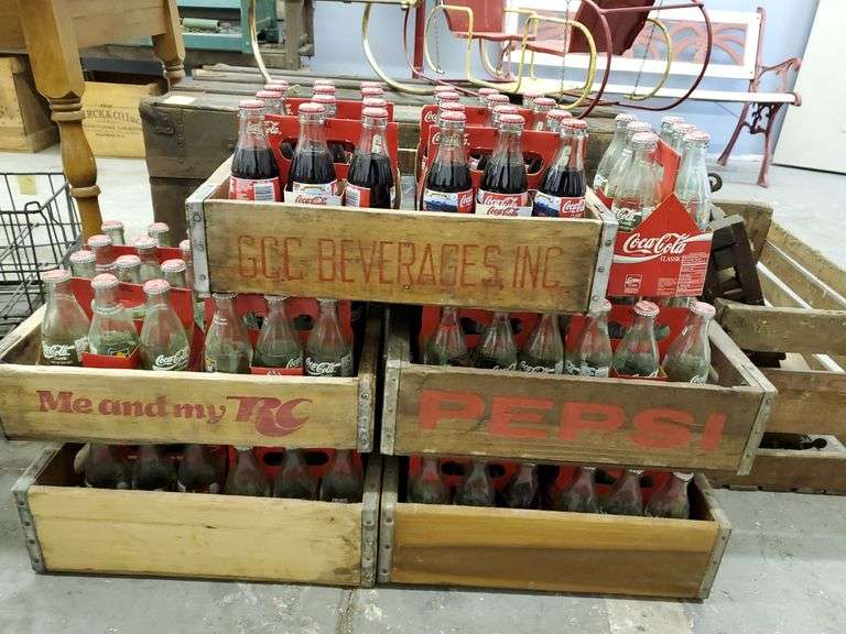 Five Pepsi, RC, GCC Beverage wooden soda crates & assorted Coca Cola ...