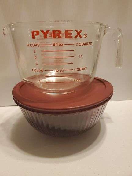2 Quart Pyrex measuring cup, 3 Pyrex nesting bowls - Bid-Assets Online ...