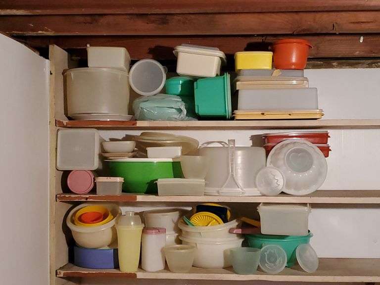 Lot Vintage and newer Tupperware items. One small container with lid ...