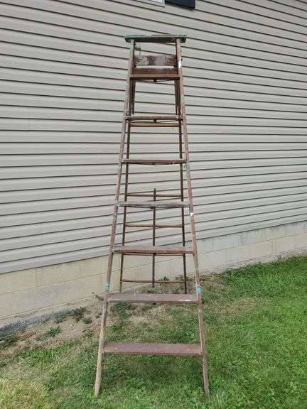 8 ft wooden folding ladder. - Bid-Assets Online Auctions