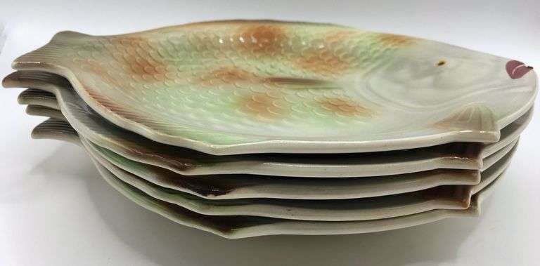Ten (10) 1930s Shorter & Son Staffordshire Majolica Pottery Fish Plates ...