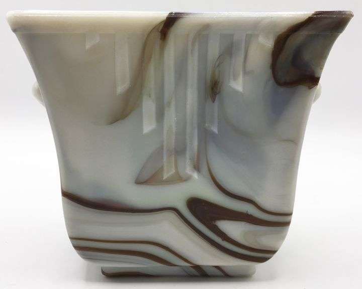 Art Deco Rectangular Caramel Slag Glass Vase - Bartlett Auctions Inc.