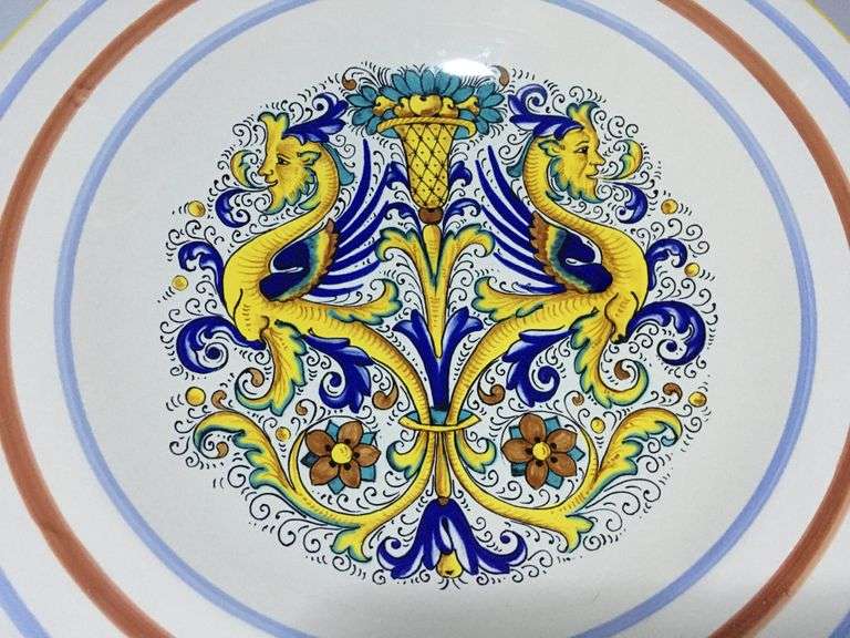 1970s Vintage Raffaellesco Dragon Majolica Large Serving Platter Deruta ...
