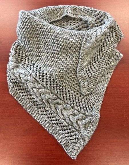 Sage Green Hand knitted Triangle shaped Scarf - Bartlett Auctions Inc.