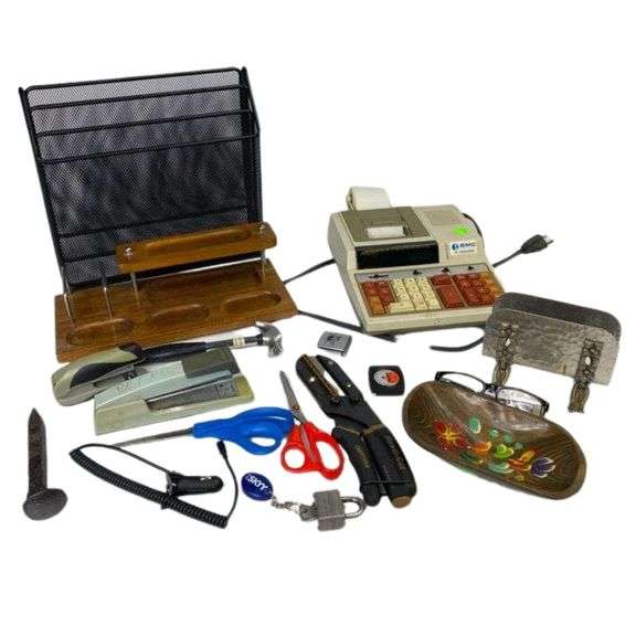 Lot Vintage Office Desk Accessories Stapler Dresser Caddy Adding ...