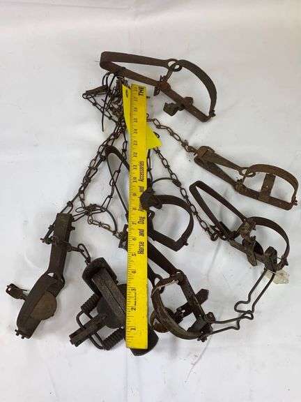 Lot of 6 - Victor #1 Single Long Spring Traps Animal Foot +Guards ...