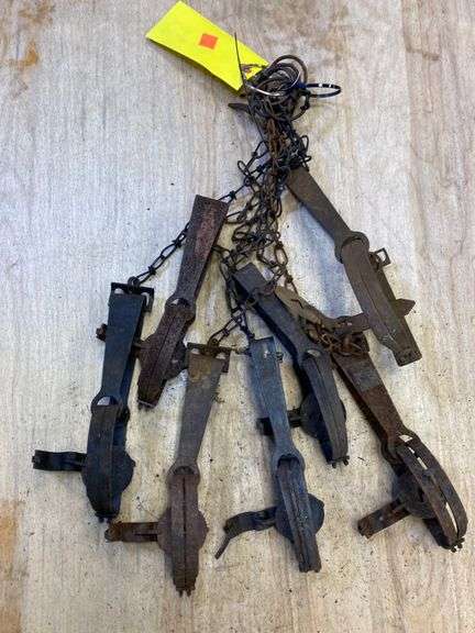 Lot of 6 - #0 Single Long Spring Traps Animal Foot - Bartkus Auctioneers