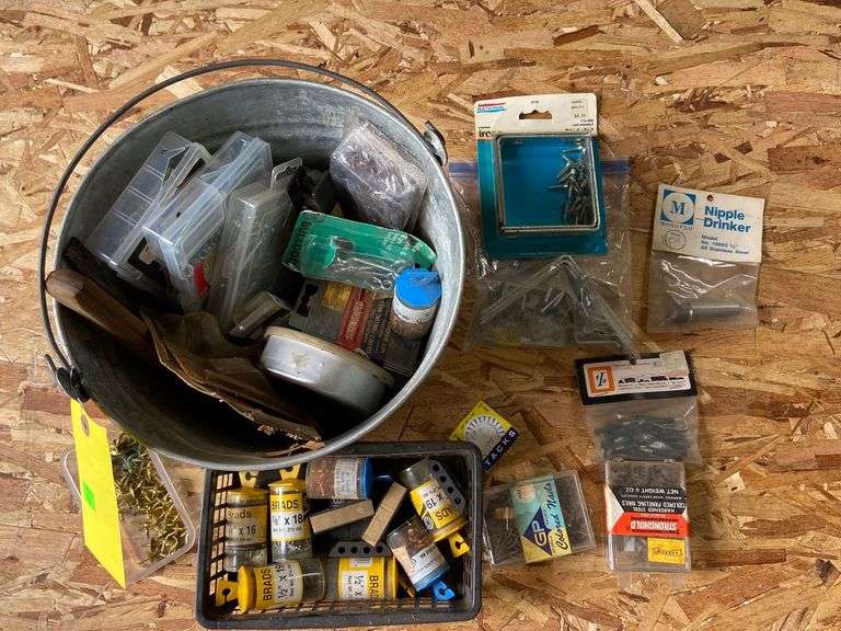 Misc Hardware Bucket Lots: Nails Screws Brackets Hangers Check Photos ...