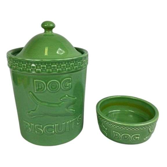 Longaberger Mulligan Sage Green Dog Treat Canister Ceramic + Matching ...