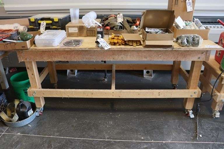 3' x 7' x 35" tall portable wood framed wood top shop table - Backes ...