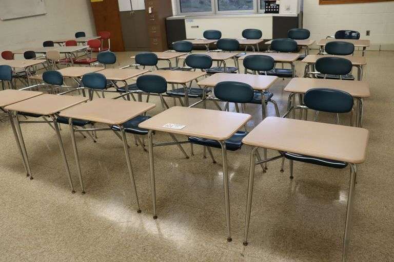 Times 6 - MELSUR chrome and blue desks - Backes Commercial Auctioneers